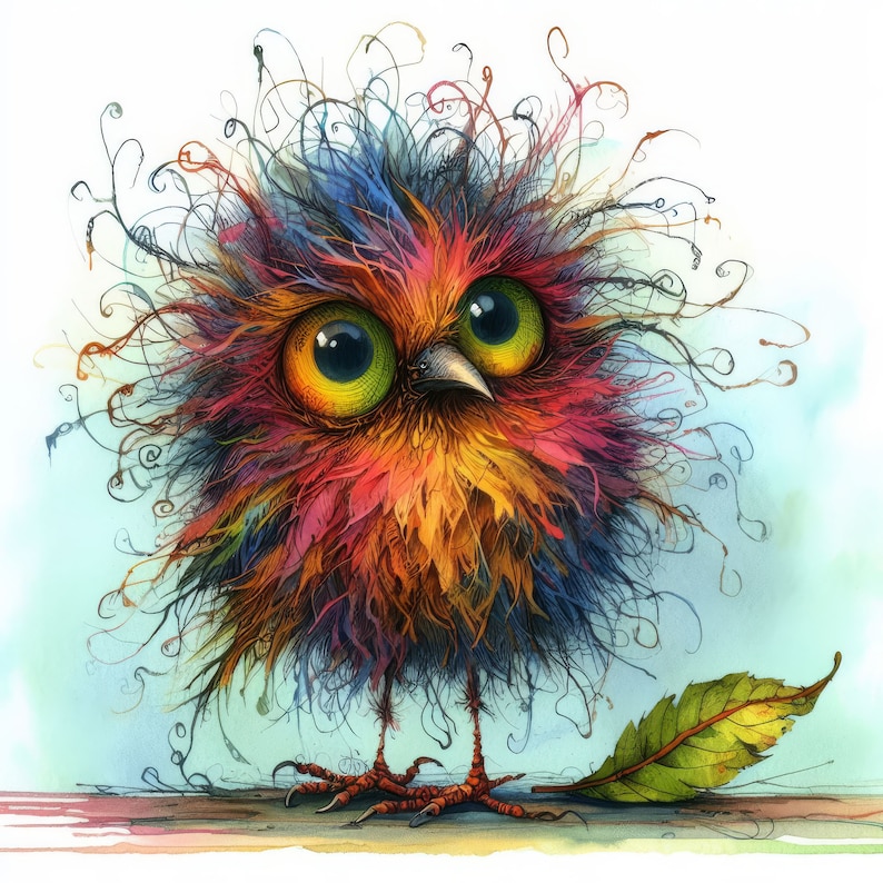 Frazzled Bird Clip Art 10 High Res Watercolor Jpgs for Junk Journaling ...