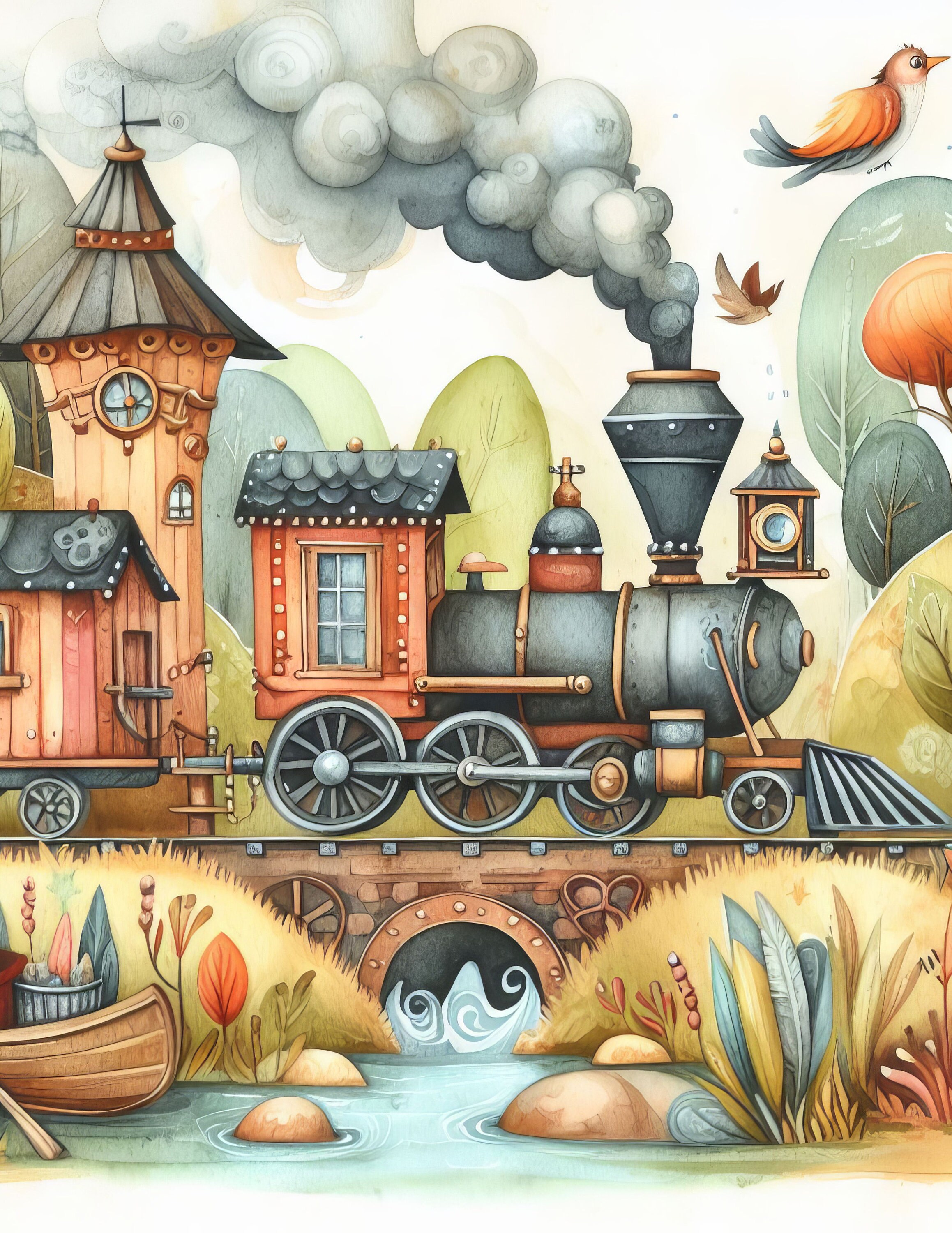 Whimsical Train Clipart Bundle 10 High Res Watercolor Jpgs for Junk ...