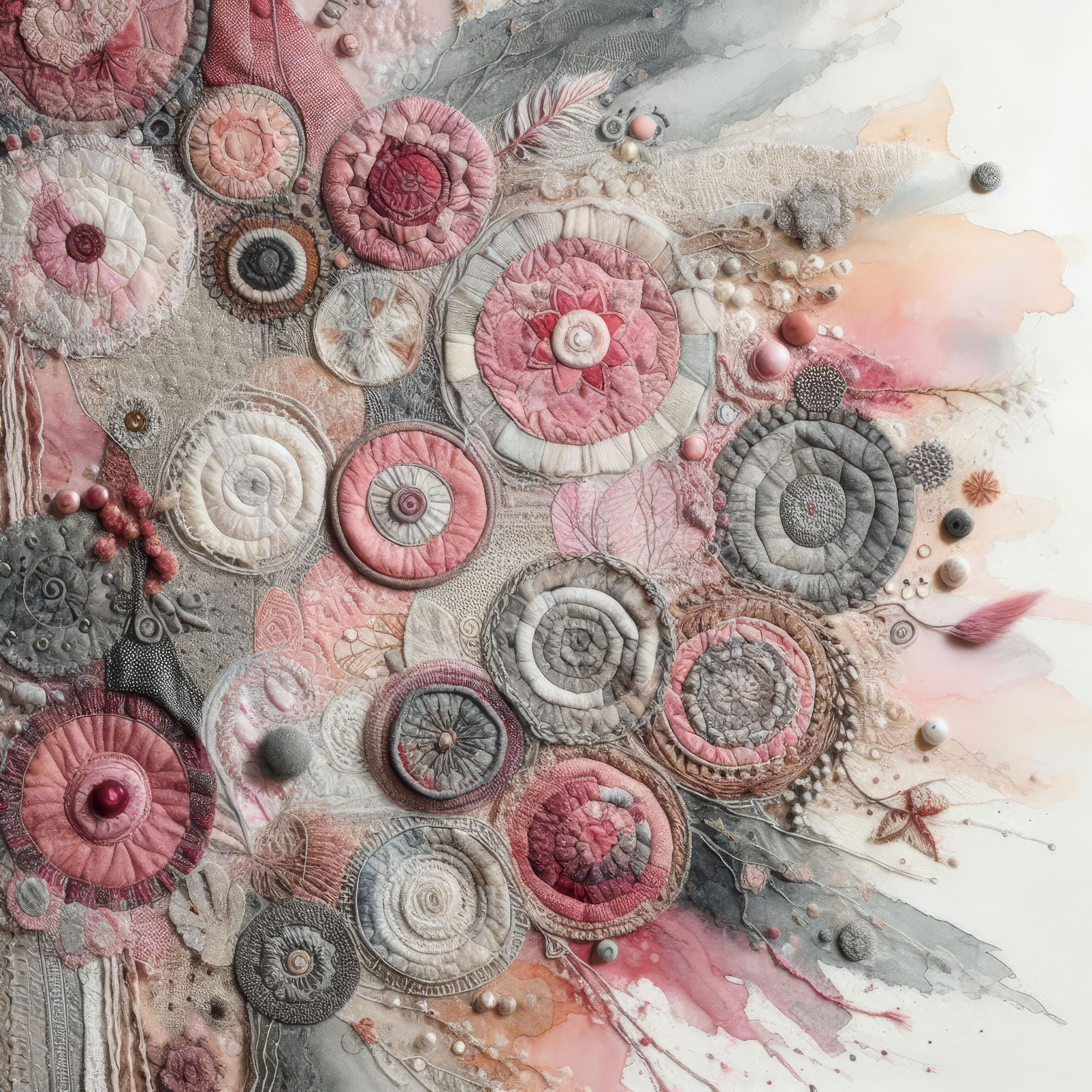 Pink Boho Fabric Collage: 10 High Res Watercolor Jpgs, Junk Journaling ...
