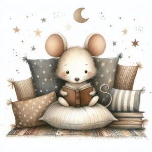 Bedtime Mouse: Clip Art, 10 High Res Watercolor Jpgs, Junk Journaling ...