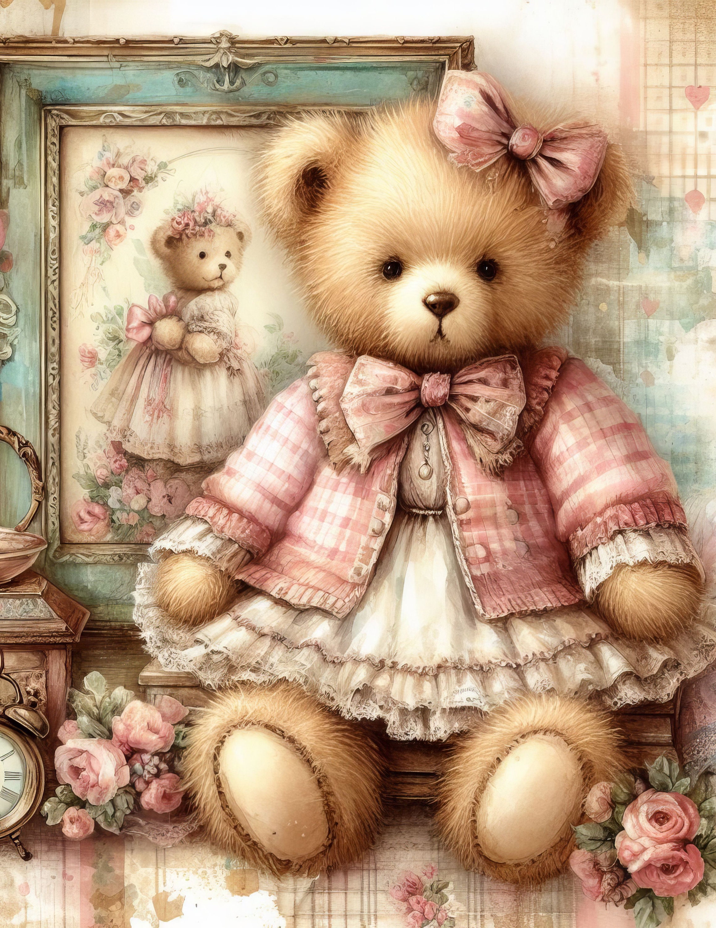 Vintage Teddy Bear Clipart Bundle 10 High Res Watercolor Jpgs for Junk ...