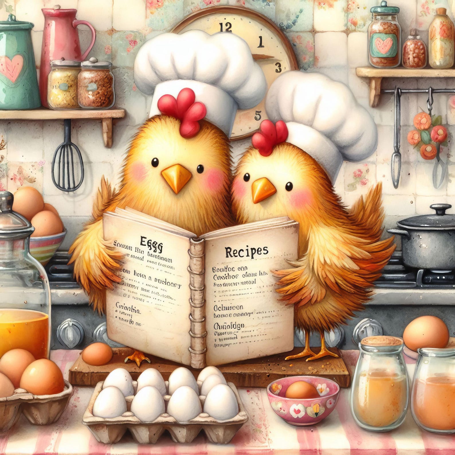 Chickens in the Kitchen 10 High Res Watercolor Jpgs Junk Journaling ...