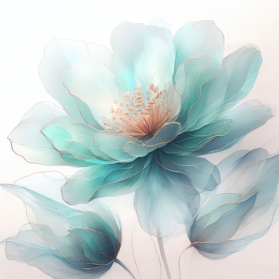 Exquisite Gold Edged Aqua Flower: Clip Art, 10 High Res Watercolor Jpgs ...