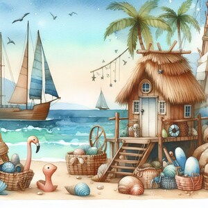 Whimsical Beach Vacation Clip Art 10 High Res Watercolor Jpgs for Junk ...