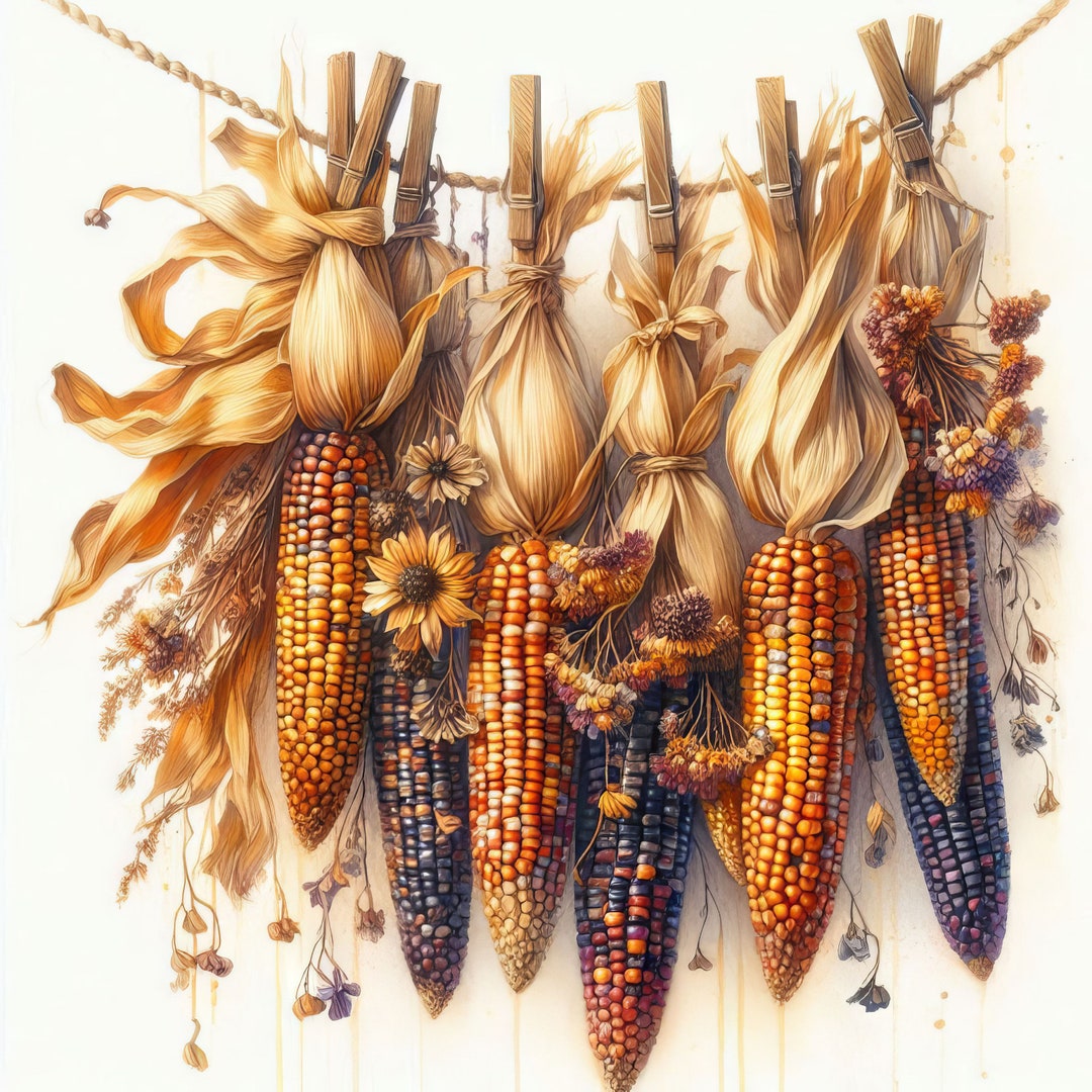 Dried Corn Clip Art 10 High Res Watercolor Jpgs for Junk Journaling ...