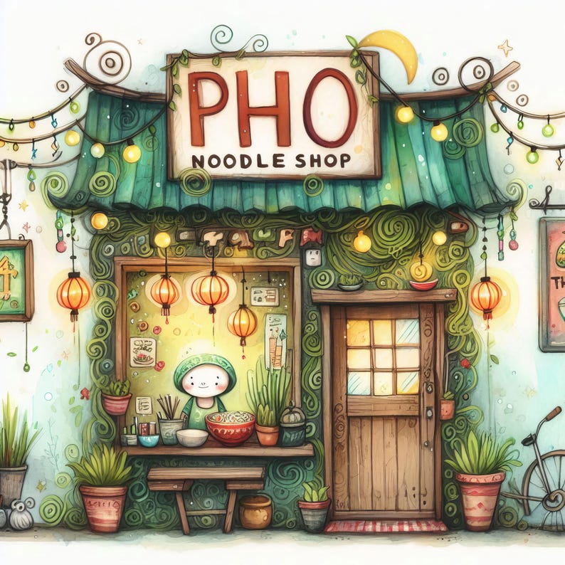 Pho Noodle Shop: 10 High Res Watercolor Jpgs, Junk Journaling ...