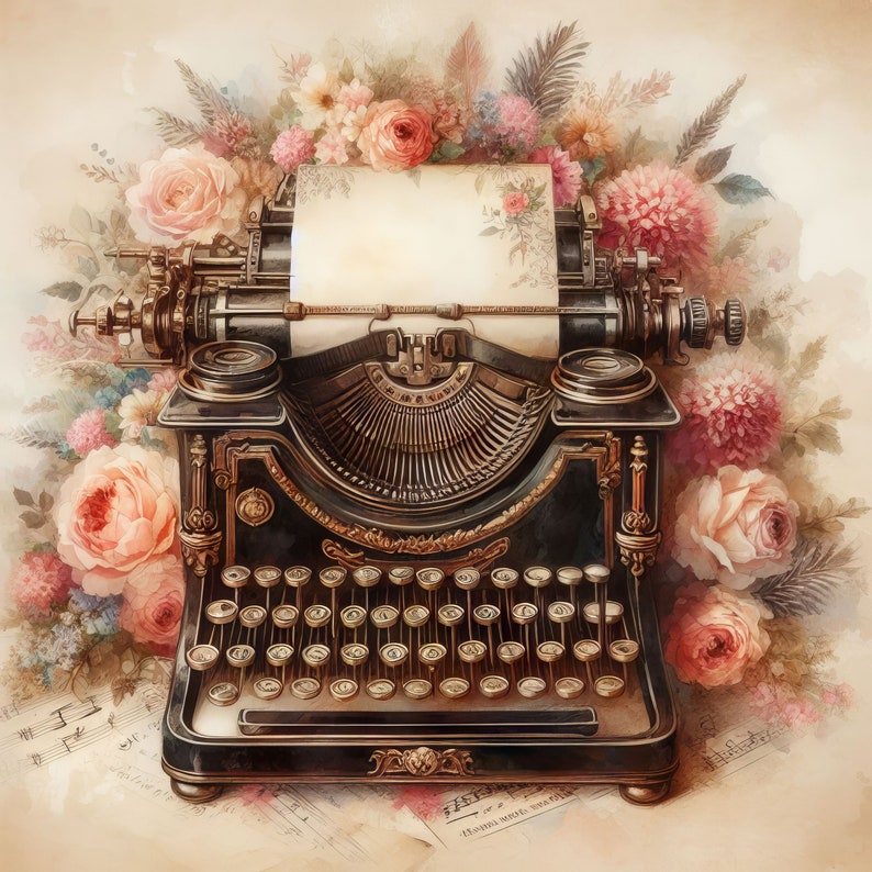 Victorian Typewriter: Clip Art, 10 High Res Watercolor Jpgs, Junk ...