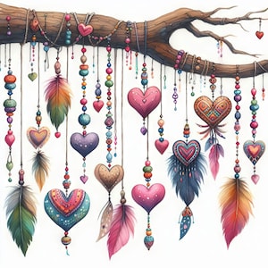 Hanging Boho Hearts: Clip Art 10 High Res Watercolor Jpgs Junk ...