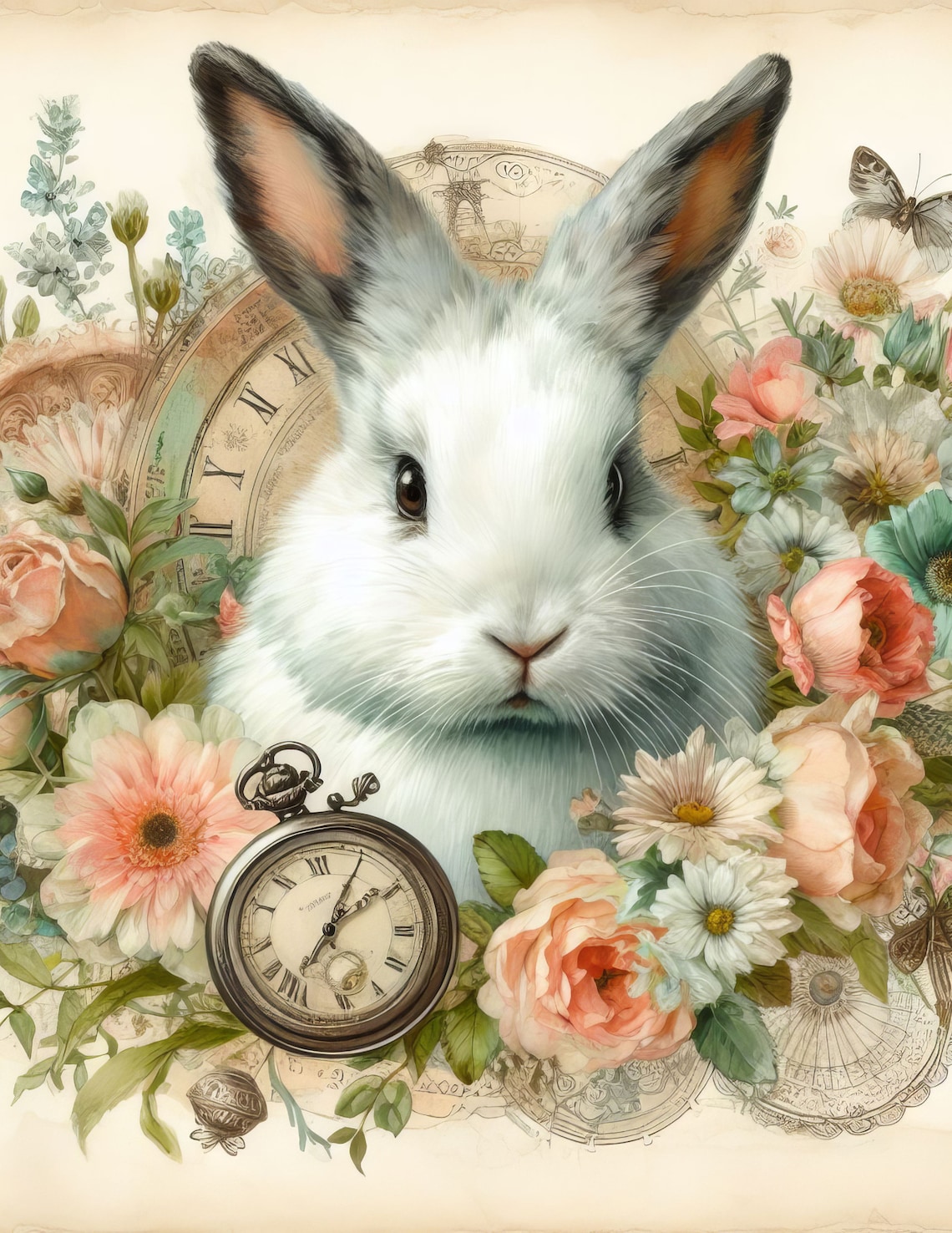 Vintage White Rabbit Bundle 10 High Res Watercolor Jpgs for Junk Journaling, Scrapbook, Crafts ...