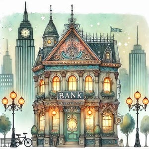 Whimsical Bank: Watercolor Clipart, Junk Journal, Ephemera (digital ...