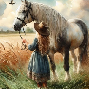 Girl With Horse 10 High Res Watercolor Jpgs for Junk Journaling ...