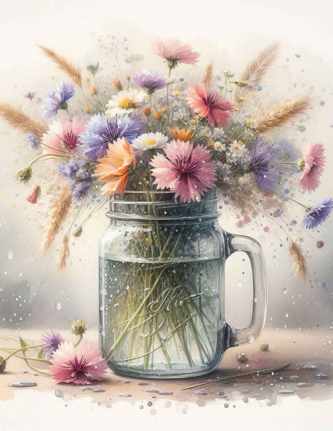 Wildflowers in Glass Jar Clipart Bundle 10 High Res Watercolor Jpgs for ...