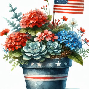 USA Patriotic Flowers Clipart Bundle 10 High Res Watercolor Jpgs for ...