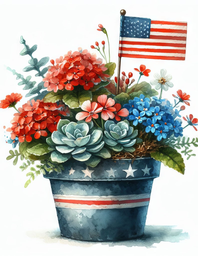 USA Patriotic Flowers Clipart Bundle 10 High Res Watercolor Jpgs for ...