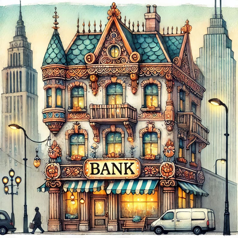Whimsical Bank: Watercolor Clipart, Junk Journal, Ephemera (digital ...