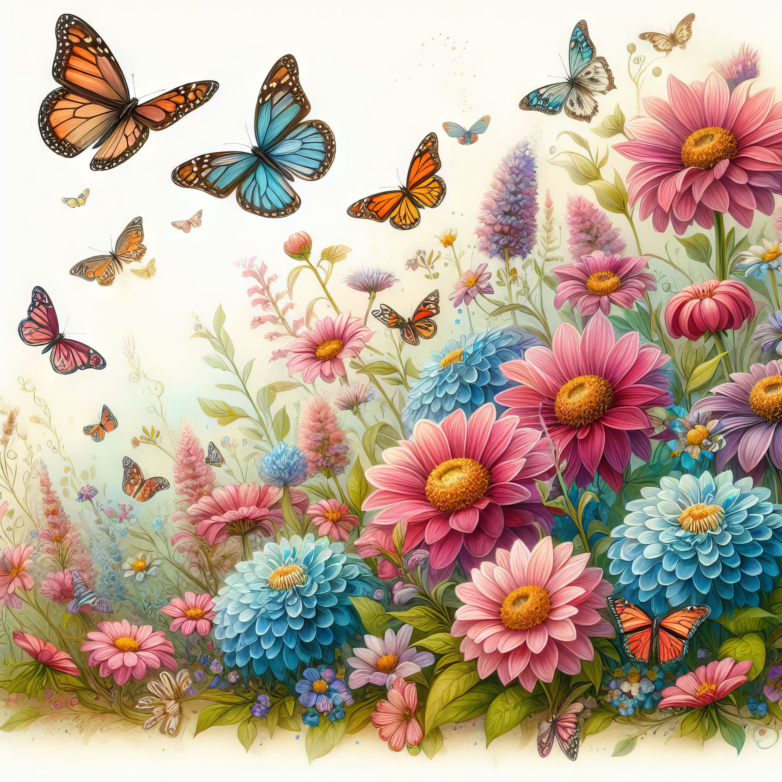 Butterfly Garden Watercolor Clipart: Junk Journal Kit (digital Art Jpgs ...