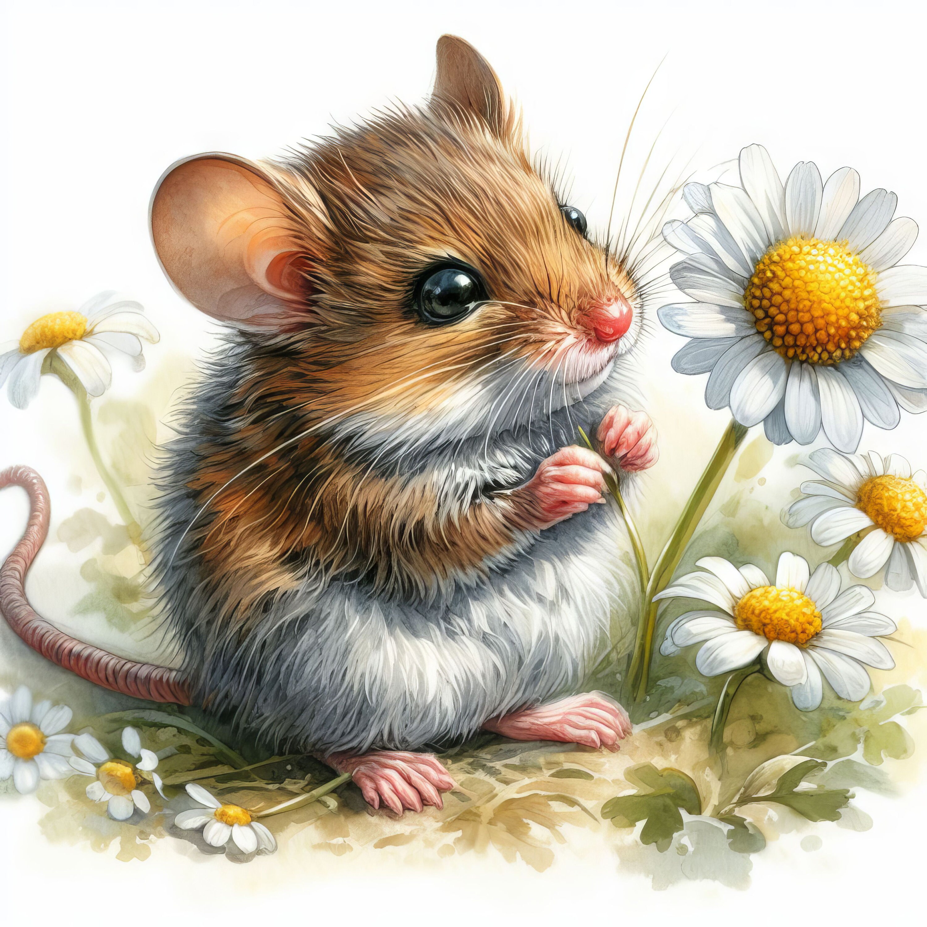 Mouse With Daisy: Clip Art, 10 High Res Watercolor Jpgs, Junk ...