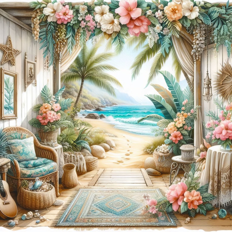 Tropical Paradise Clip Art 10 High Res Watercolor Jpgs for Junk ...