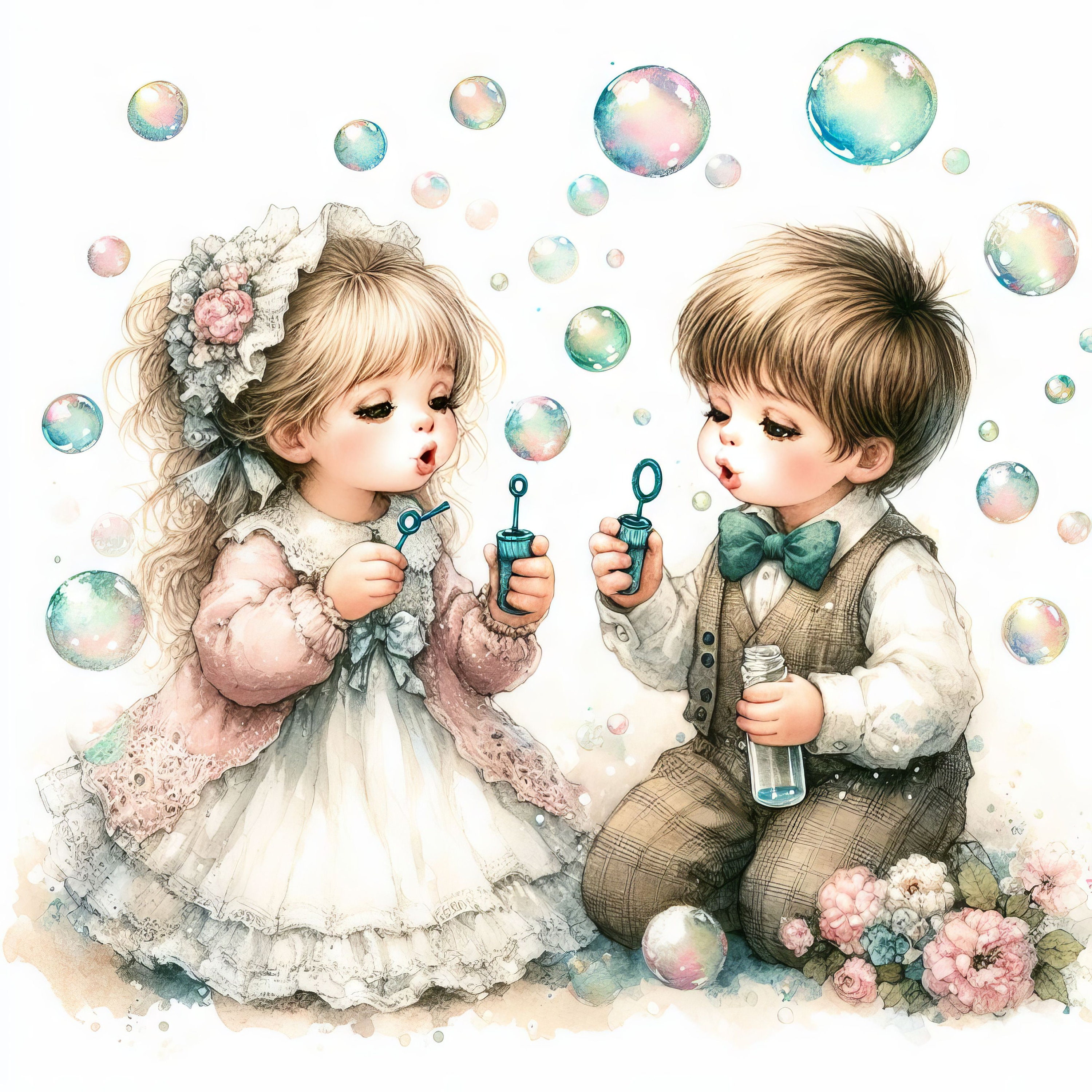 Blowing Bubbles: Clip Art, 10 High Res Watercolor Jpgs, Junk Journaling ...
