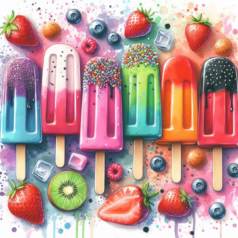 Yummy Summer Popsicles: Clip Art, 10 High Res Watercolor Jpgs, Junk ...