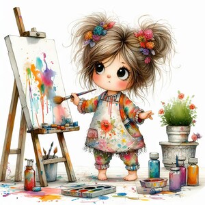 Whimsical Little Artist Clip Art 10 High Res Watercolor Jpgs for Junk ...