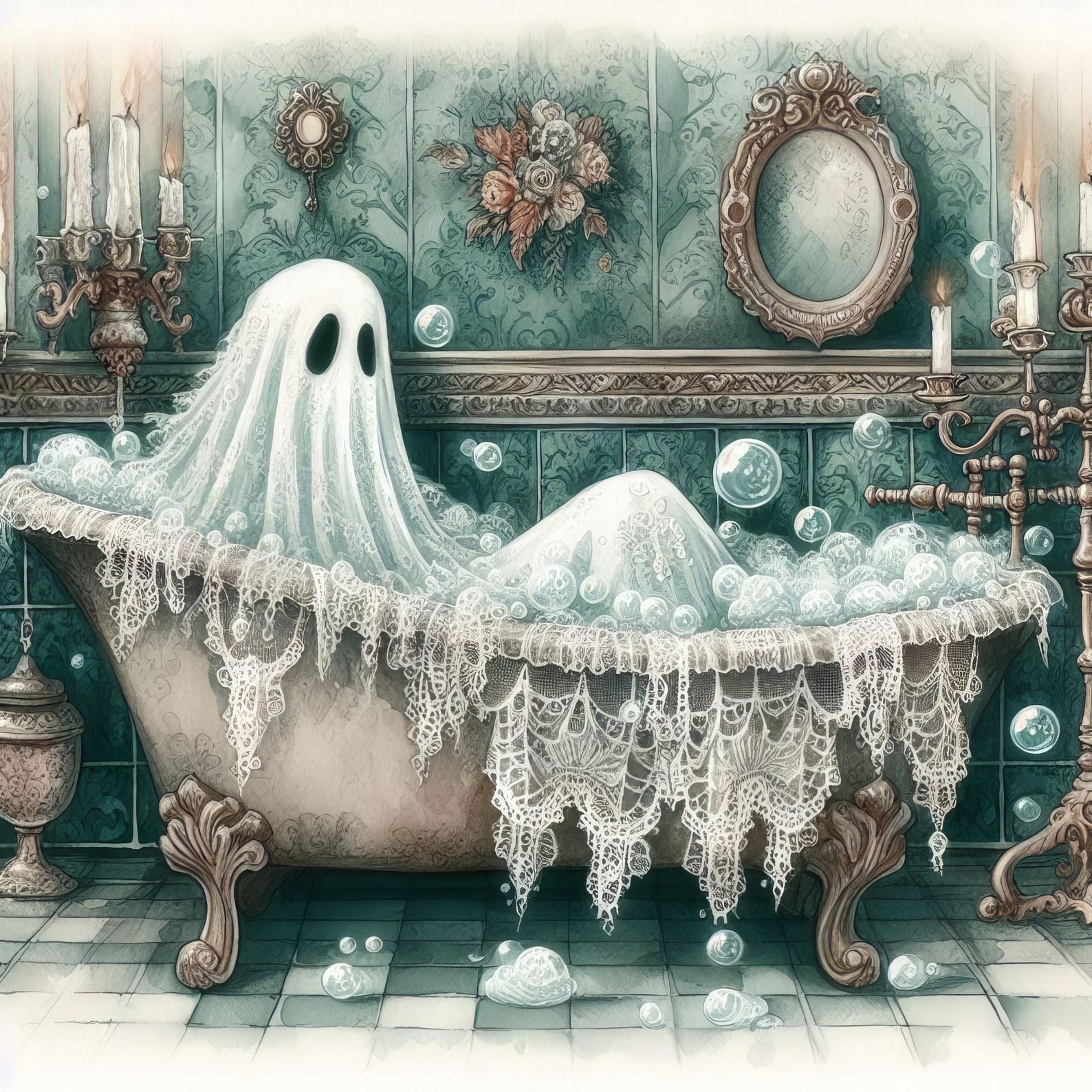 Victorian Ghost in Bubble Bath: 10 High Res Watercolor Jpgs for Junk ...