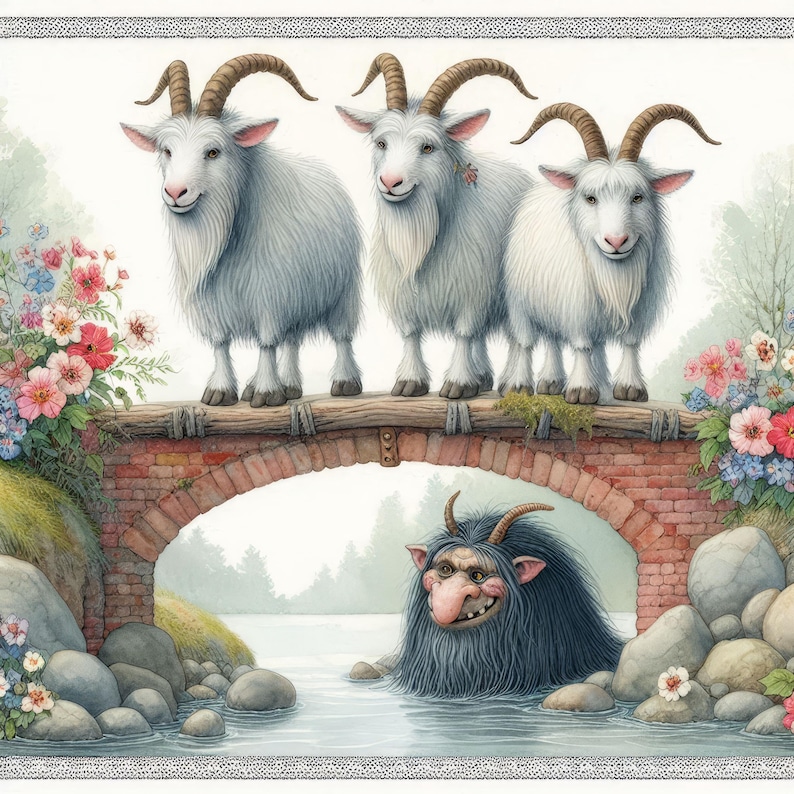 Three Billy Goats Gruff: 10 High Res Watercolor Jpgs, Junk Journaling ...