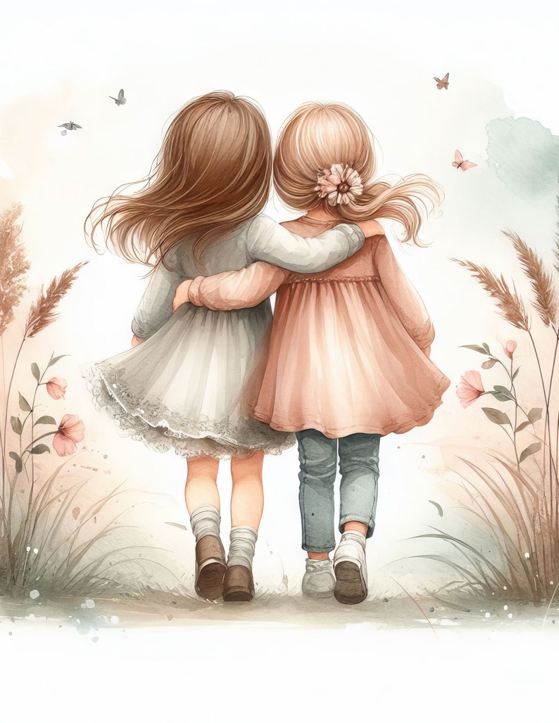 Best Friends Little Girls: Clip Art, 10 High Res Watercolor Jpgs, Junk ...