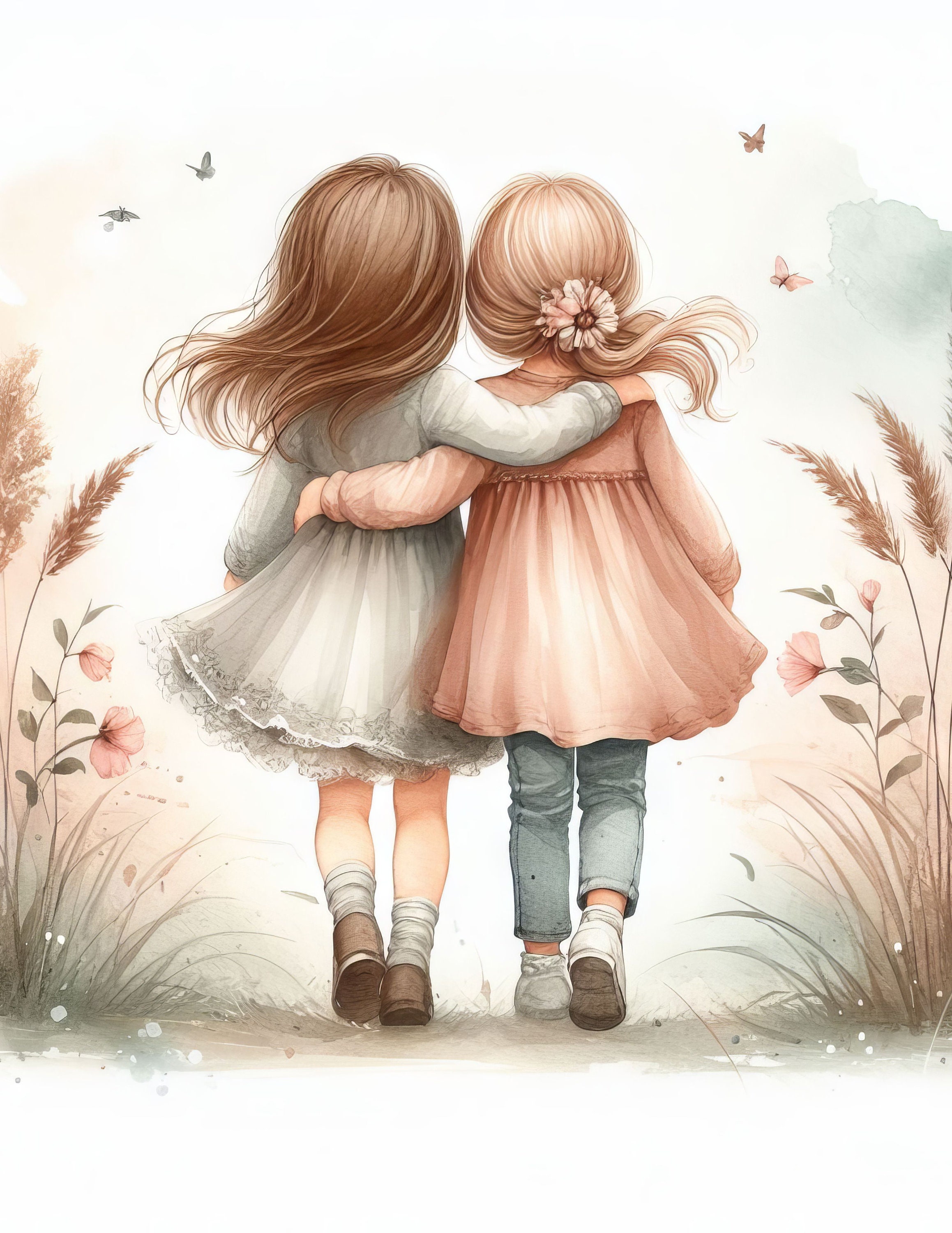 Best Friends Little Girls Clip Art Kit 10 High Res Watercolor Jpgs for ...