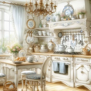 Shabby Chic White Kitchen Clip Art Kit 10 High Res Watercolor Jpgs Junk ...