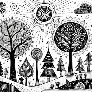 Adult Coloring Pages Whimsical Trees Clip Art 10 High Res Watercolor ...