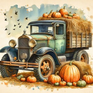 Vintage Farm Truck in Fall Clip Art 10 High Res Watercolor Jpgs for ...