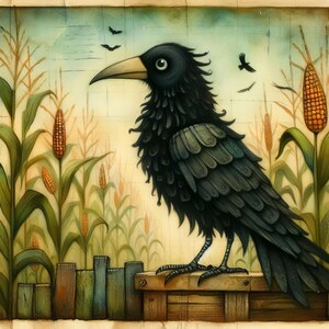 Crow in Cornfield Clipart Bundle 10 High Res Watercolor Jpgs for Junk ...