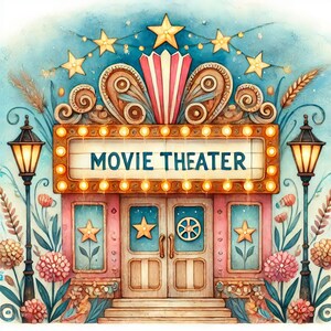 Movie Theater: 10 High Res Watercolor Jpgs Junk Journaling ...