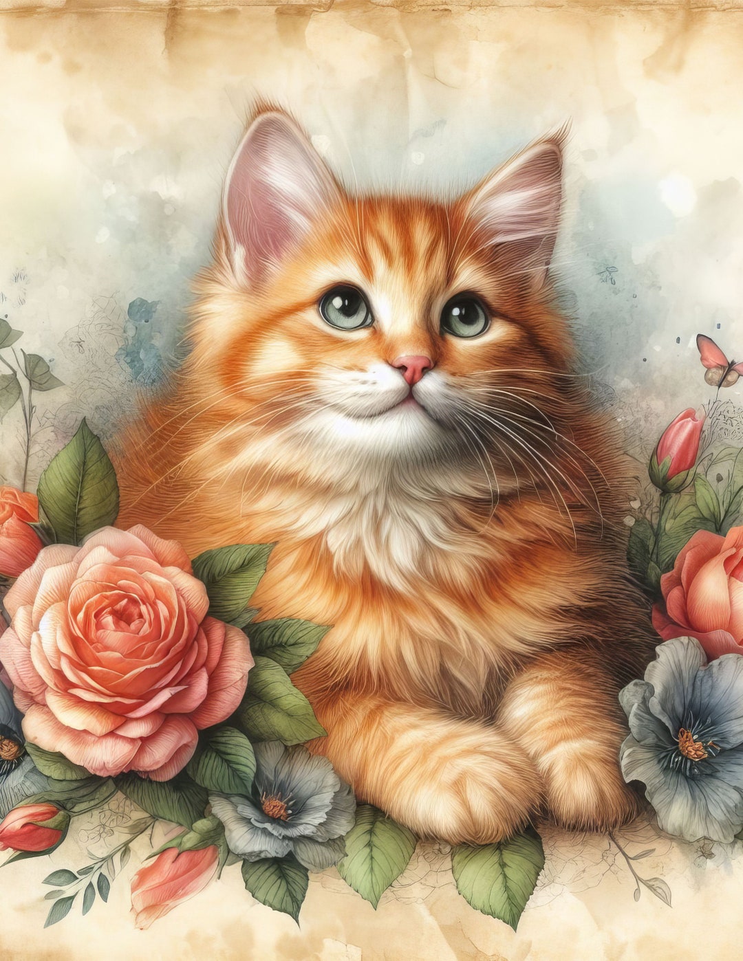 Orange Tabby Cat 10 High Res Watercolor Jpgs for Junk Journaling ...