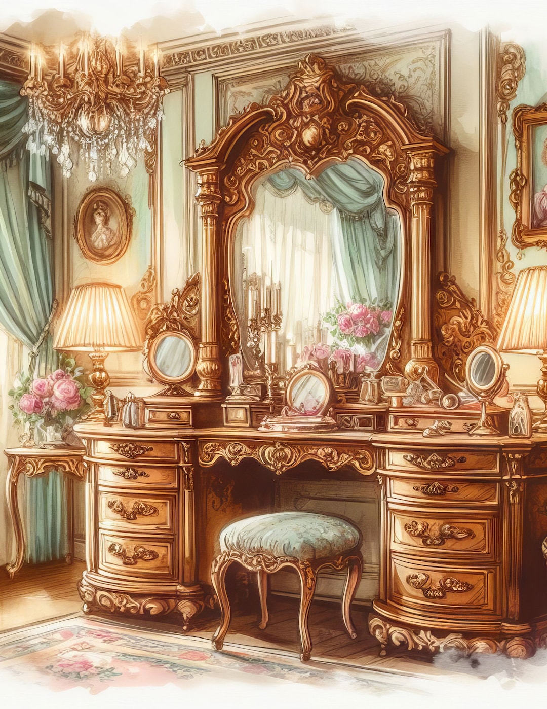 Victorian Dressing Table: Clip Art 10 High Res Watercolor Jpgs for Junk ...