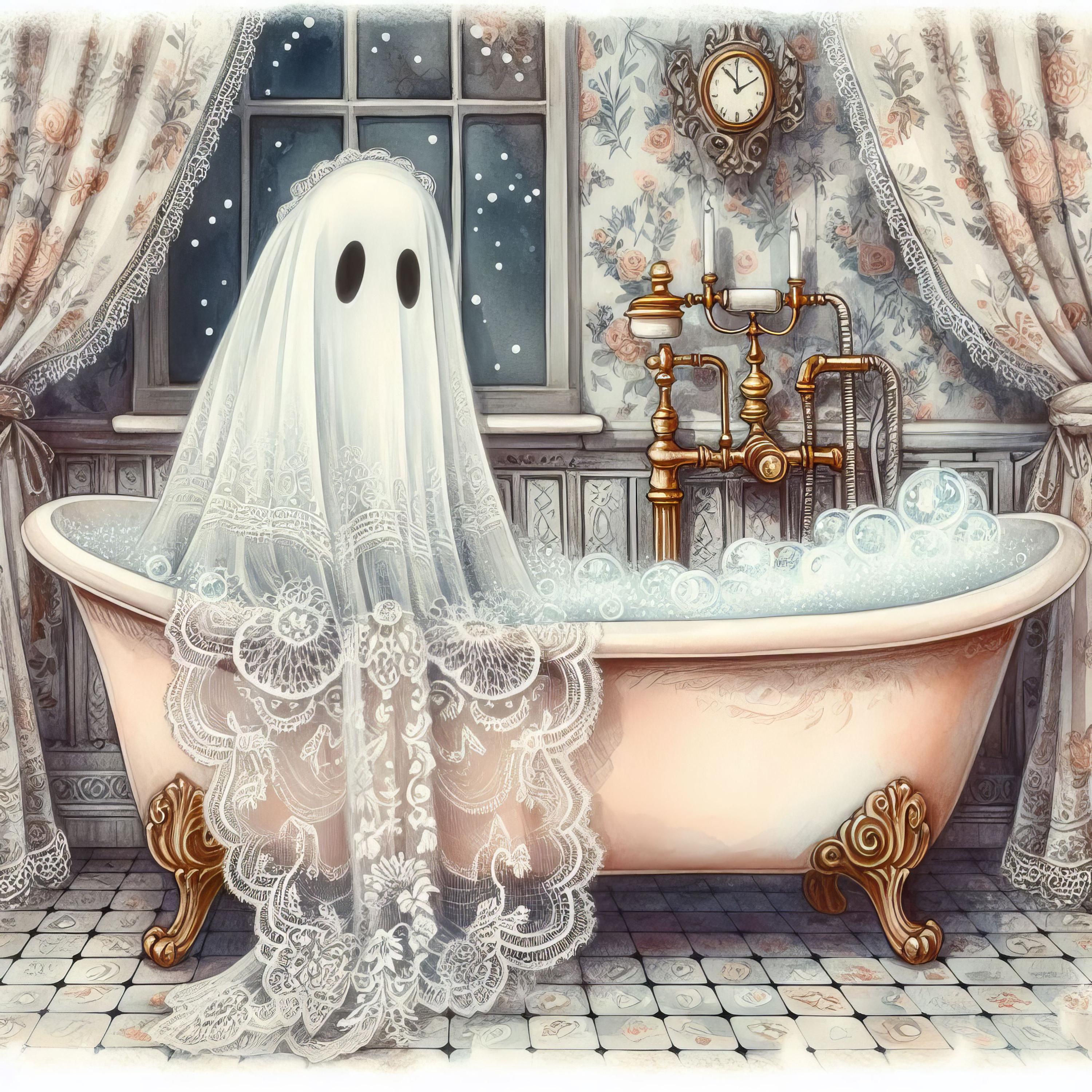 Victorian Ghost in Bubble Bath: 10 High Res Watercolor Jpgs for Junk ...