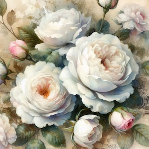 Vintage White Roses Clipart Bundle 10 High Res Watercolor Jpgs for Junk ...