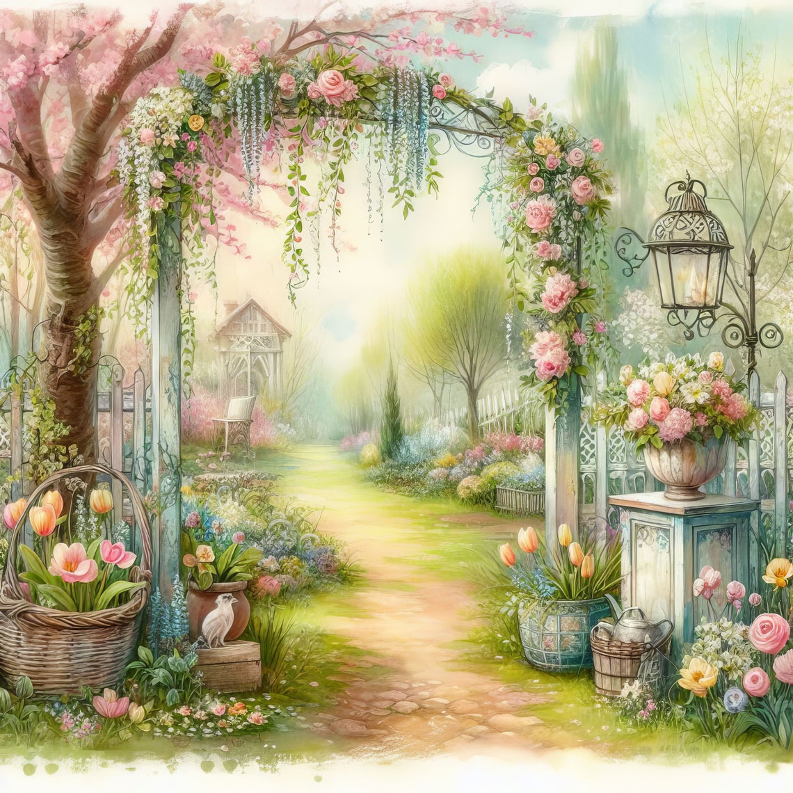 Shabby Chic Spring Garden Clip Art Kit 10 High Res Watercolor Jpgs for ...