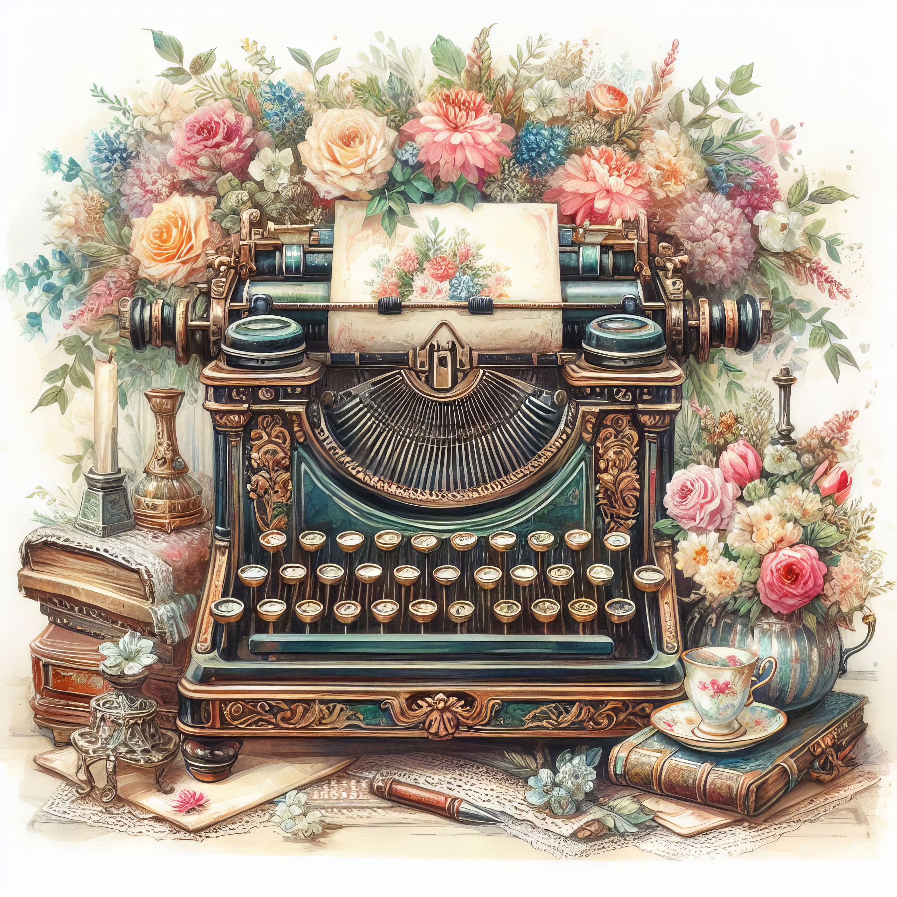 Victorian Typewriter: Clip Art, 10 High Res Watercolor Jpgs, Junk ...