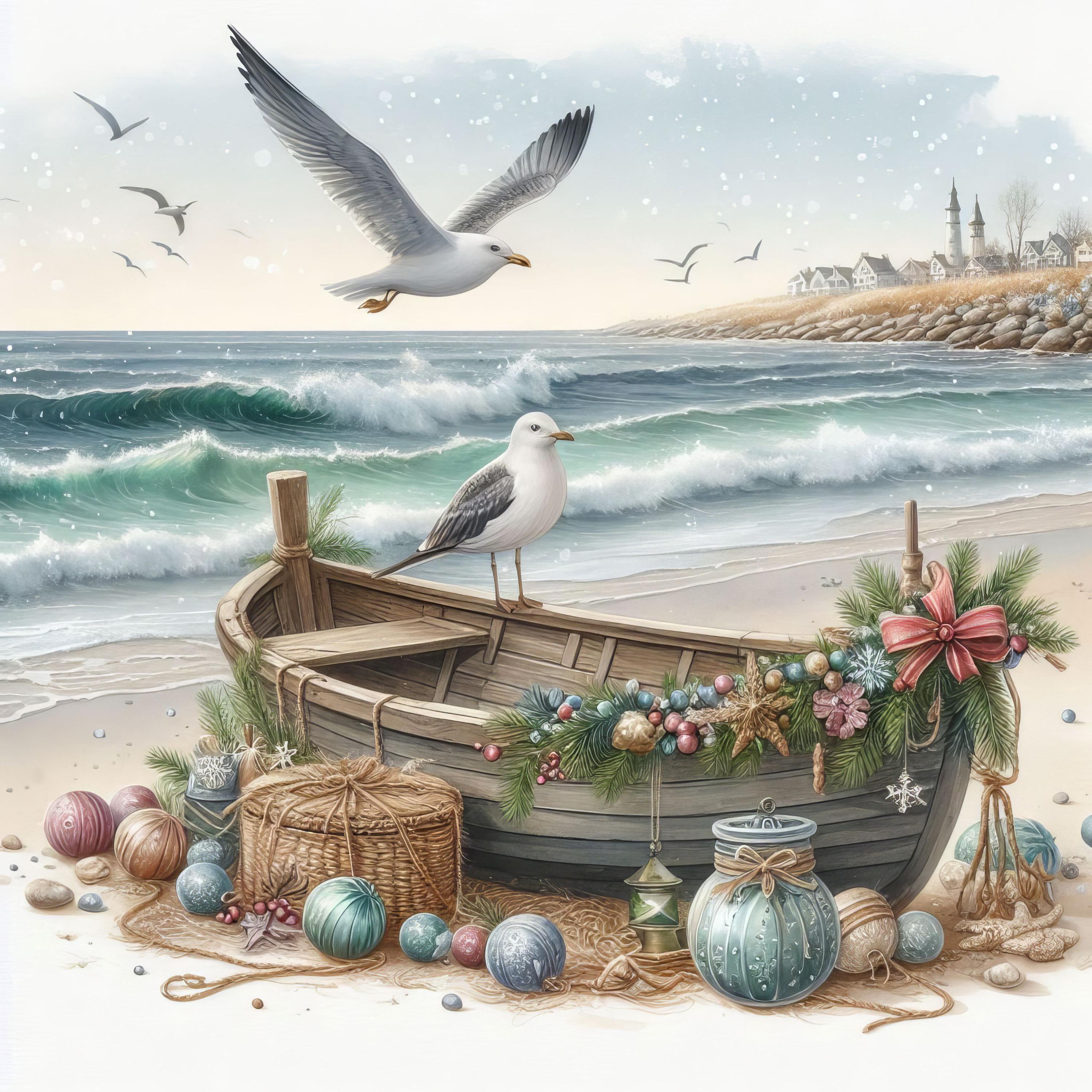 Coastal Christmas Clipart 10 High Res Watercolor Jpgs Junk Journaling ...