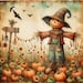 Whimsical Scarecrow in Pumpkin Patch Clip Art 10 High Res Watercolor ...