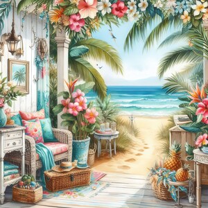 Tropical Paradise Clip Art 10 High Res Watercolor Jpgs for Junk ...
