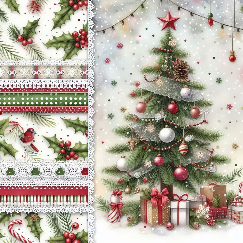 Christmas Tree Paper: Clip Art, 10 High Res Watercolor Jpgs, Junk ...