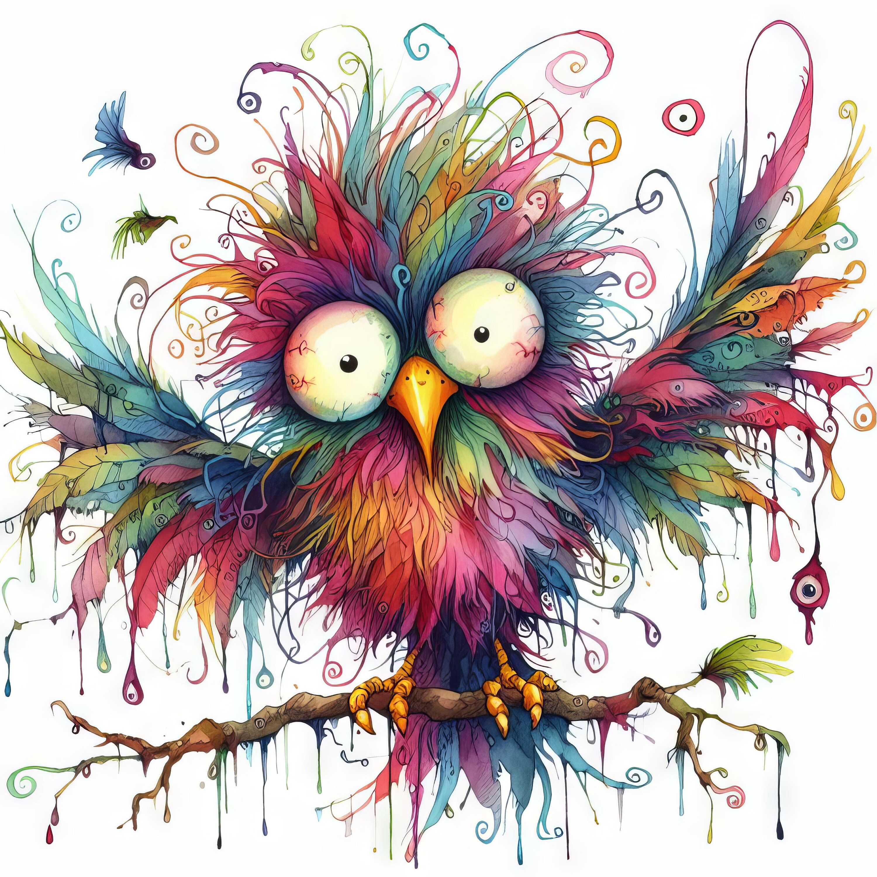 Frazzled Bird Clip Art 10 High Res Watercolor Jpgs for Junk Journaling ...
