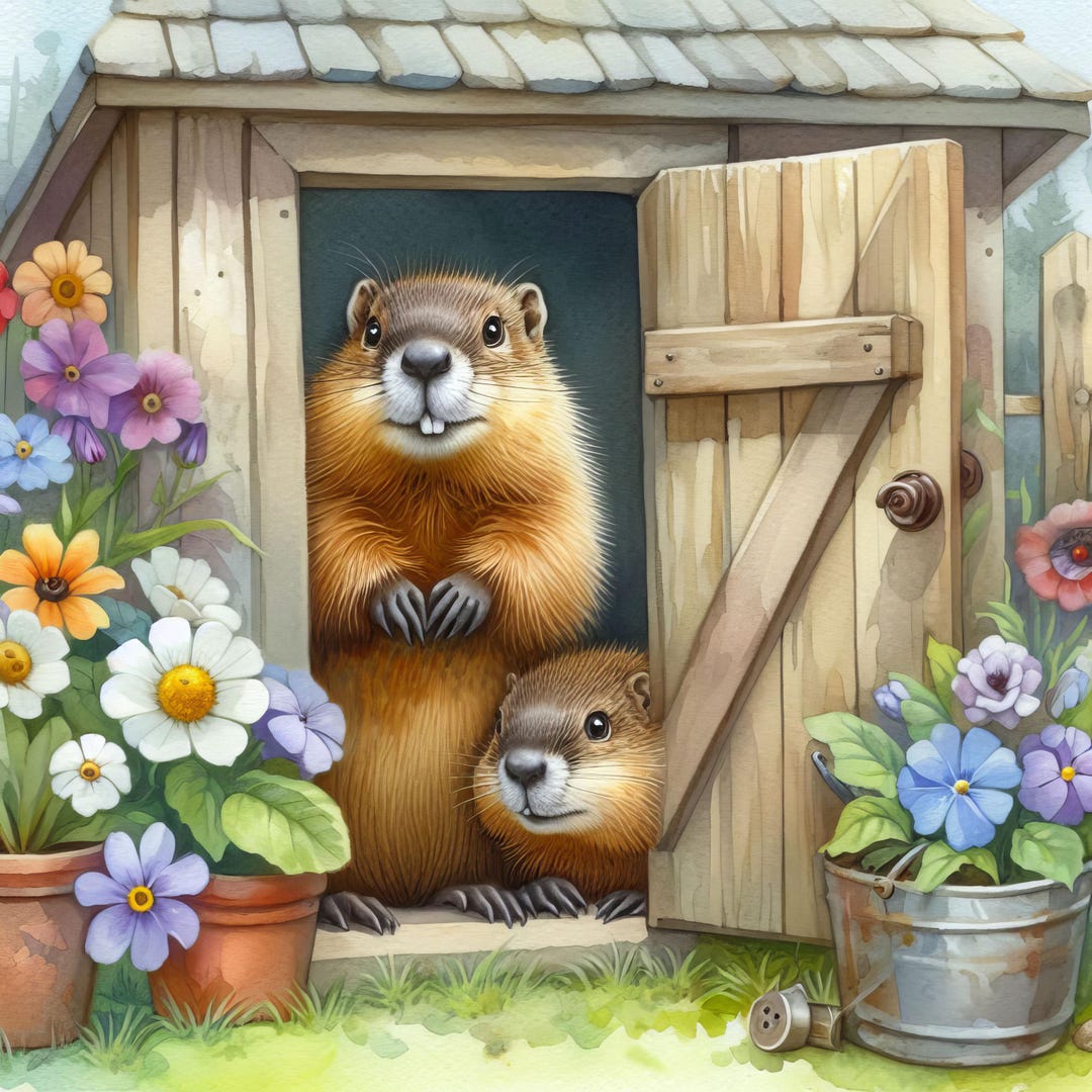 Peeking Groundhogs 10 High Res Watercolor Jpgs Junk Journaling ...
