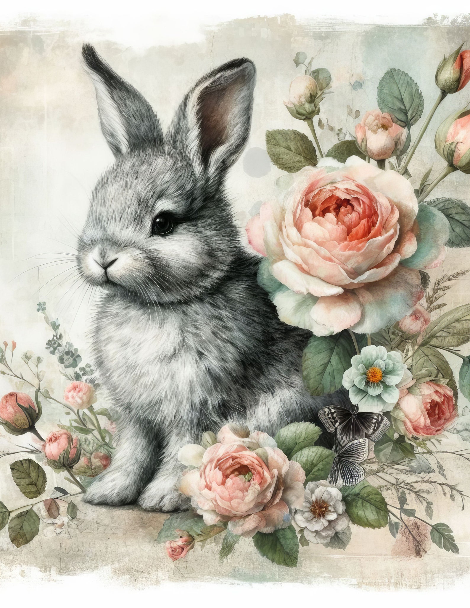 Vintage Gray Rabbit Library 10 High Res Watercolor Jpgs for Junk ...