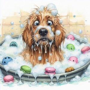 Frazzled Dog in Bubble Bath Clip Art 10 High Res Watercolor Jpgs ...