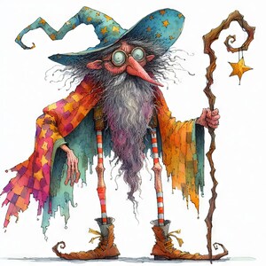 Quirky Wizard: Clip Art, 10 High Res Watercolor Jpgs, Junk Journaling ...