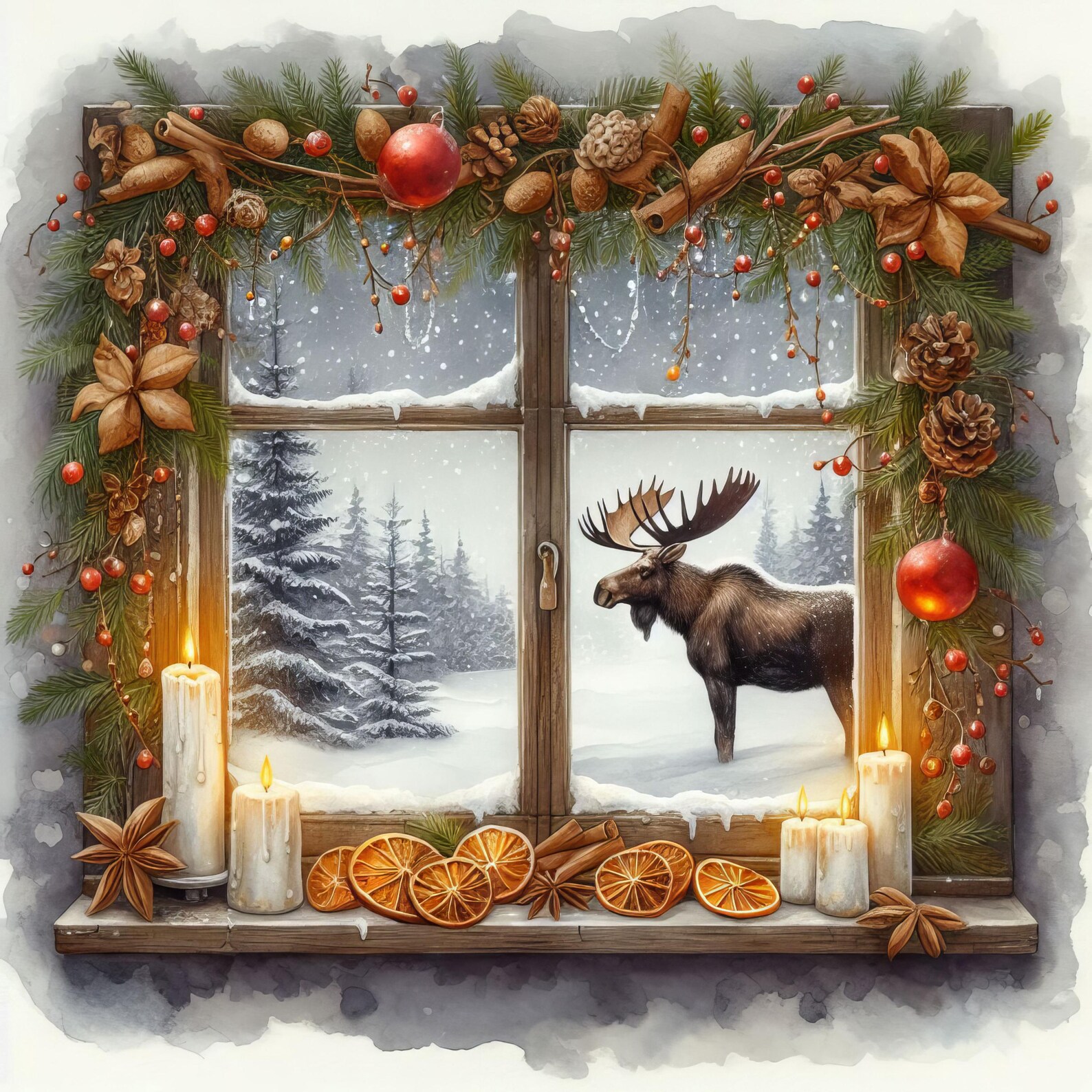 Christmas Window and Friends: Clip Art, 10 High Res Watercolor Jpgs ...